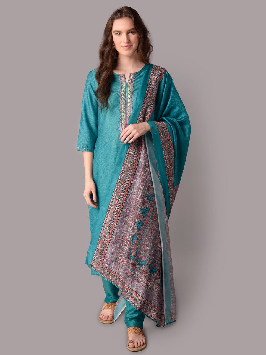 Turquoise Floral Printed Kurta for Women at SHREE