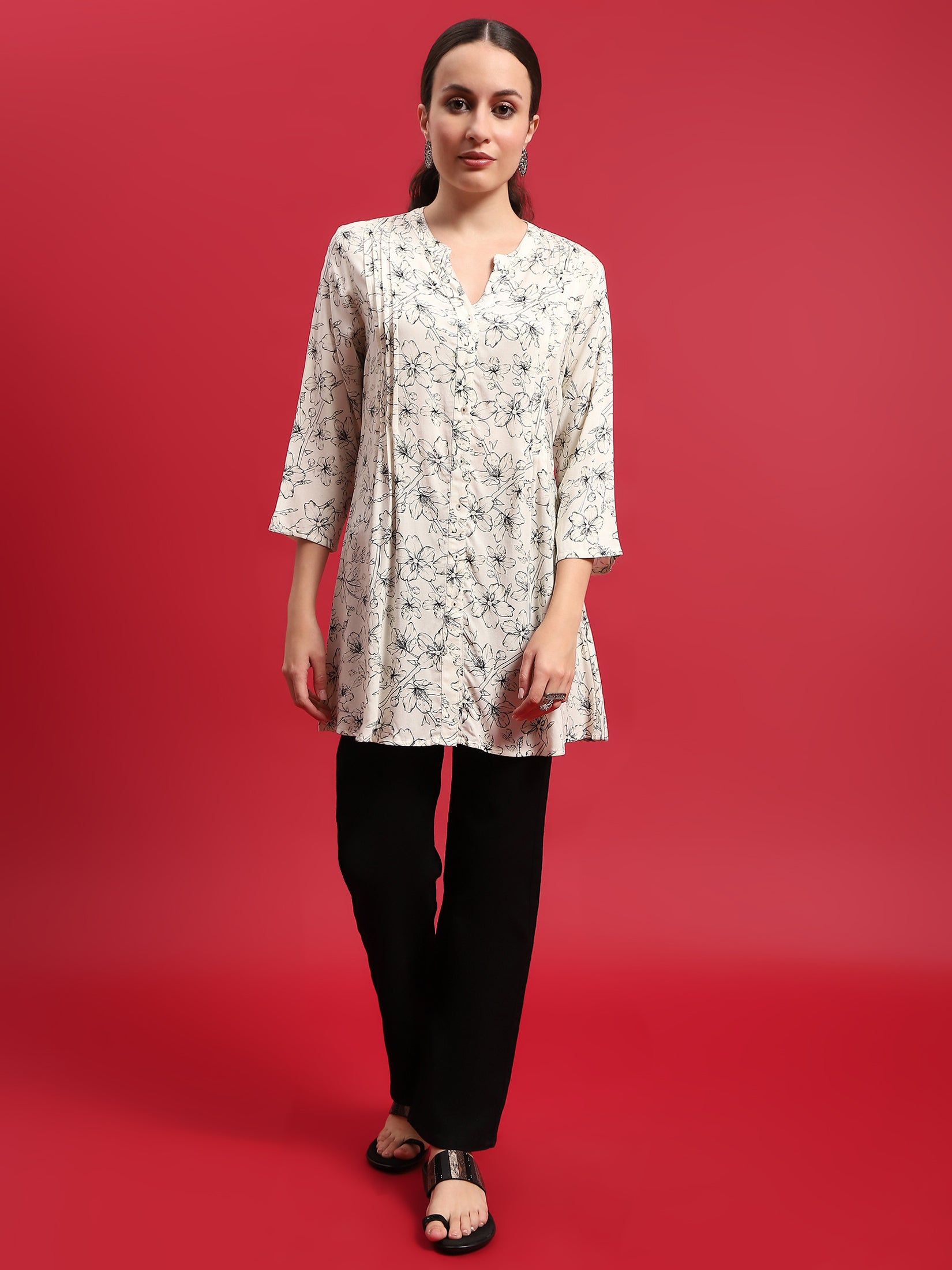 Off-White Tops and Tunics, Floral Printed Tunic