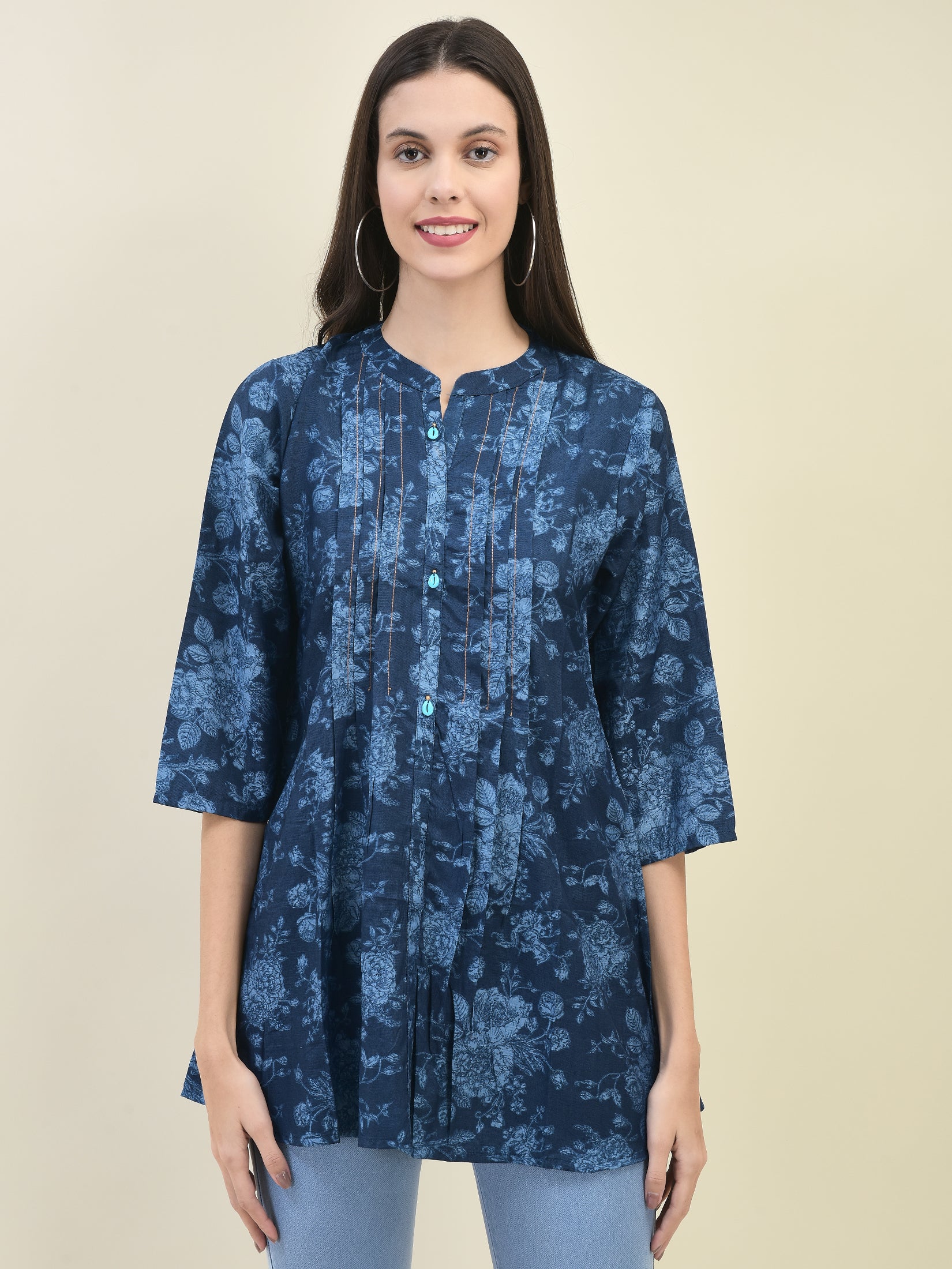 Blue Floral Printed Tunic, Top & Tunics Collection